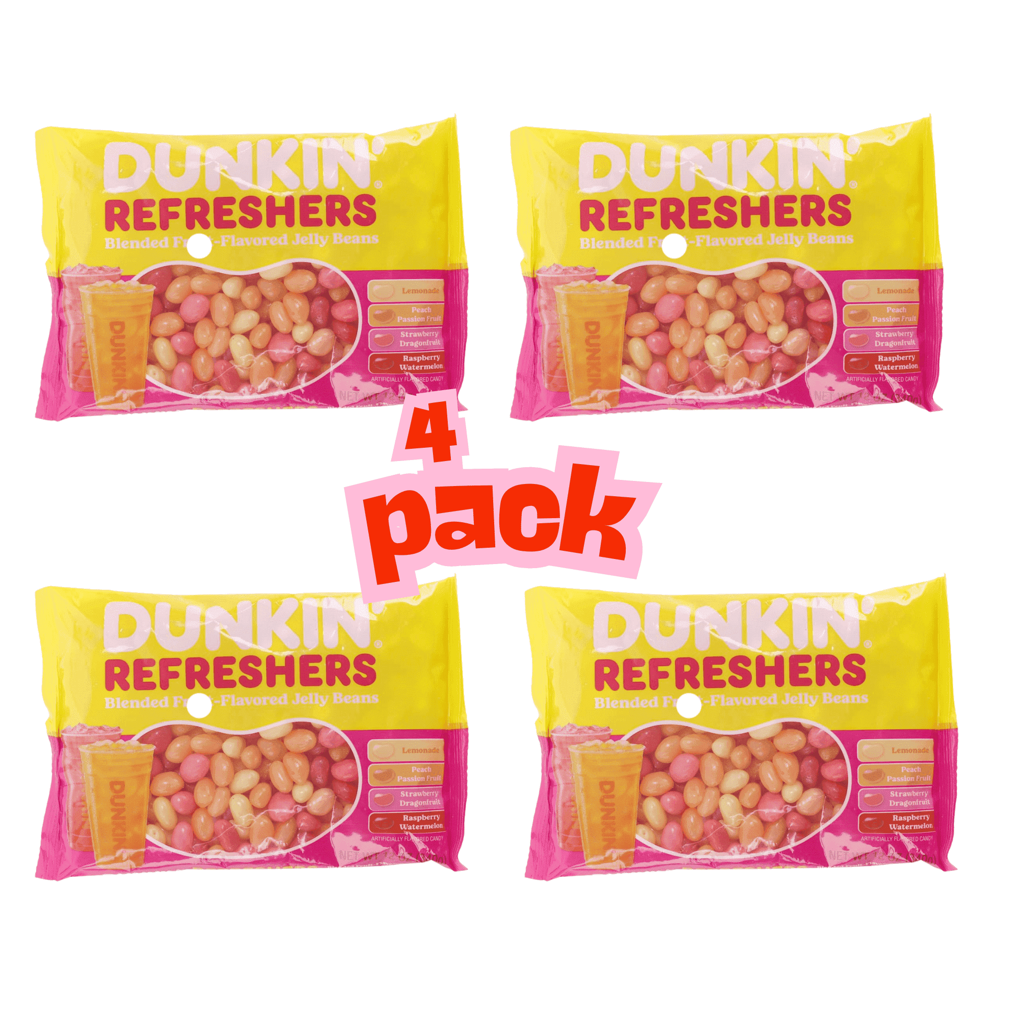 Dunkin' Refreshers Fruit Flavored Jelly Beans Candy, 4 Pack, 48 oz ...