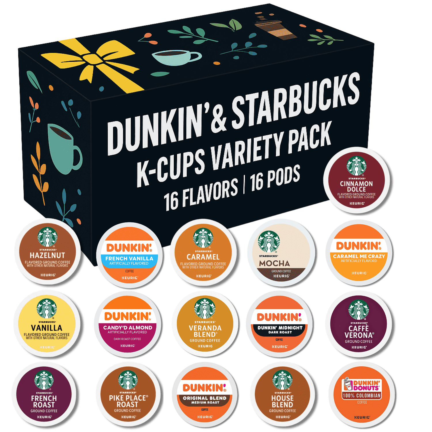Dunkin & Starbucks Coffee Pods Variety Pack – 16 Count K-Cups Sampler ...