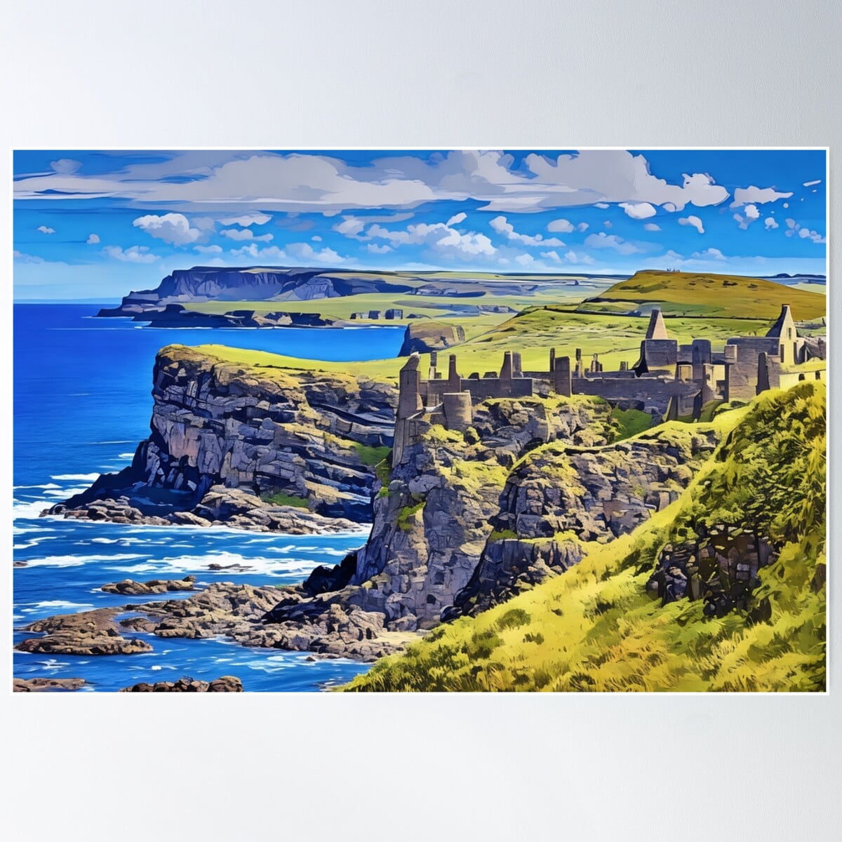 Dunluce Castle Overlooking Giant'S Causeway Headland Poster Wall Art ...