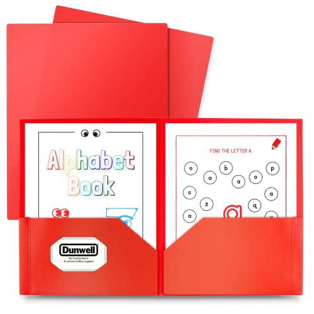 Dunwell Plastic Folders with Pockets - (Red, 3 Pack), 2 Pocket Poly ...