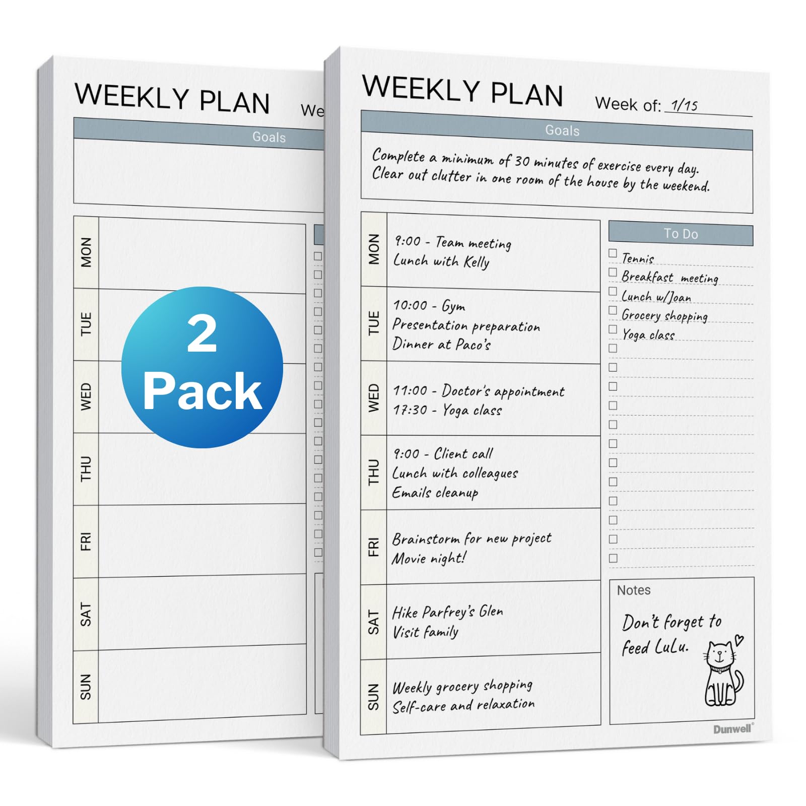 Dunwell Weekly Planner Pads 5.5x8.5, 2-Pack, Each with 54 Tear-Off Pages, Small To Do List ...