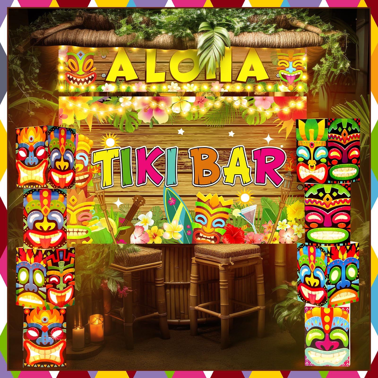 Dunzoom 20 Pcs Tiki Box Decorations with Light, Hawaiian Luau Party ...