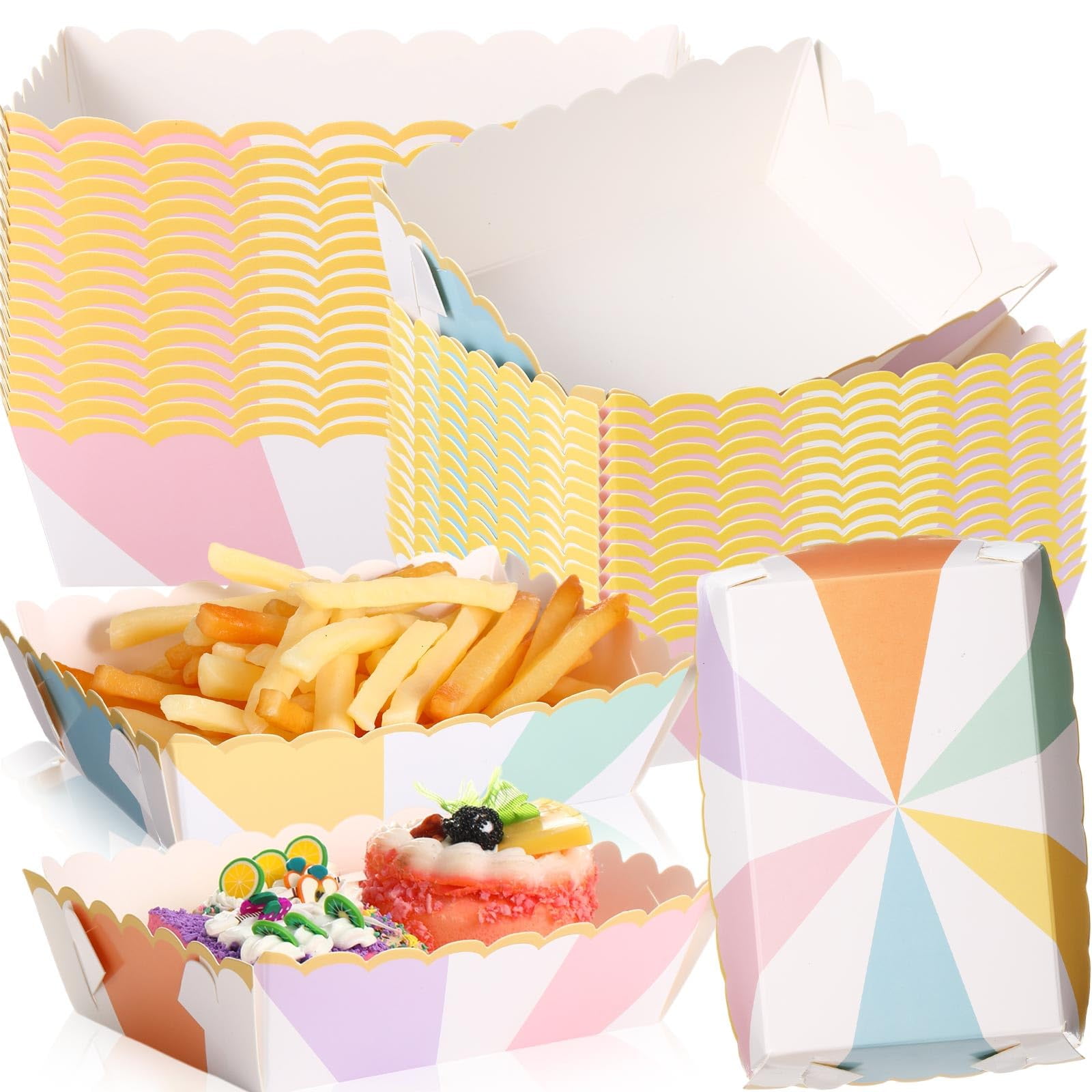 Dunzoom 30 Pcs AJH3 Pastel Paper Food Trays Striped Pastel Party ...
