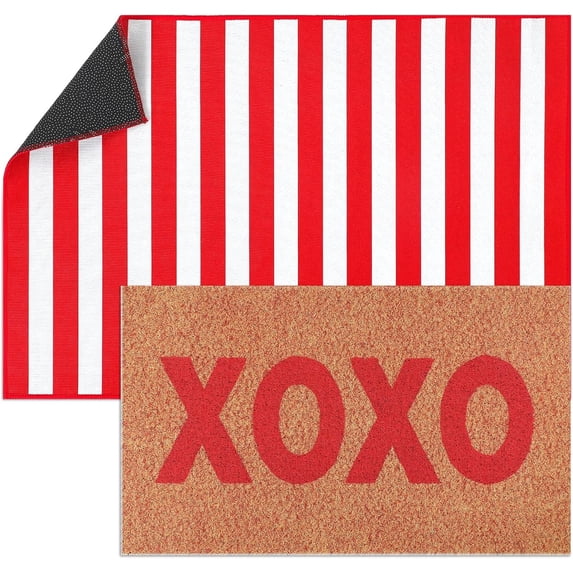 Dunzy 2 Pcs Valentine's Day Doormats Layered Front Door Mats Non Slip ...