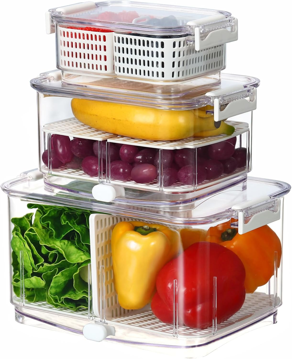 Duo Fresh Produce Saver, ALL IN ONE Fridge Fruit Vegetable Container ...