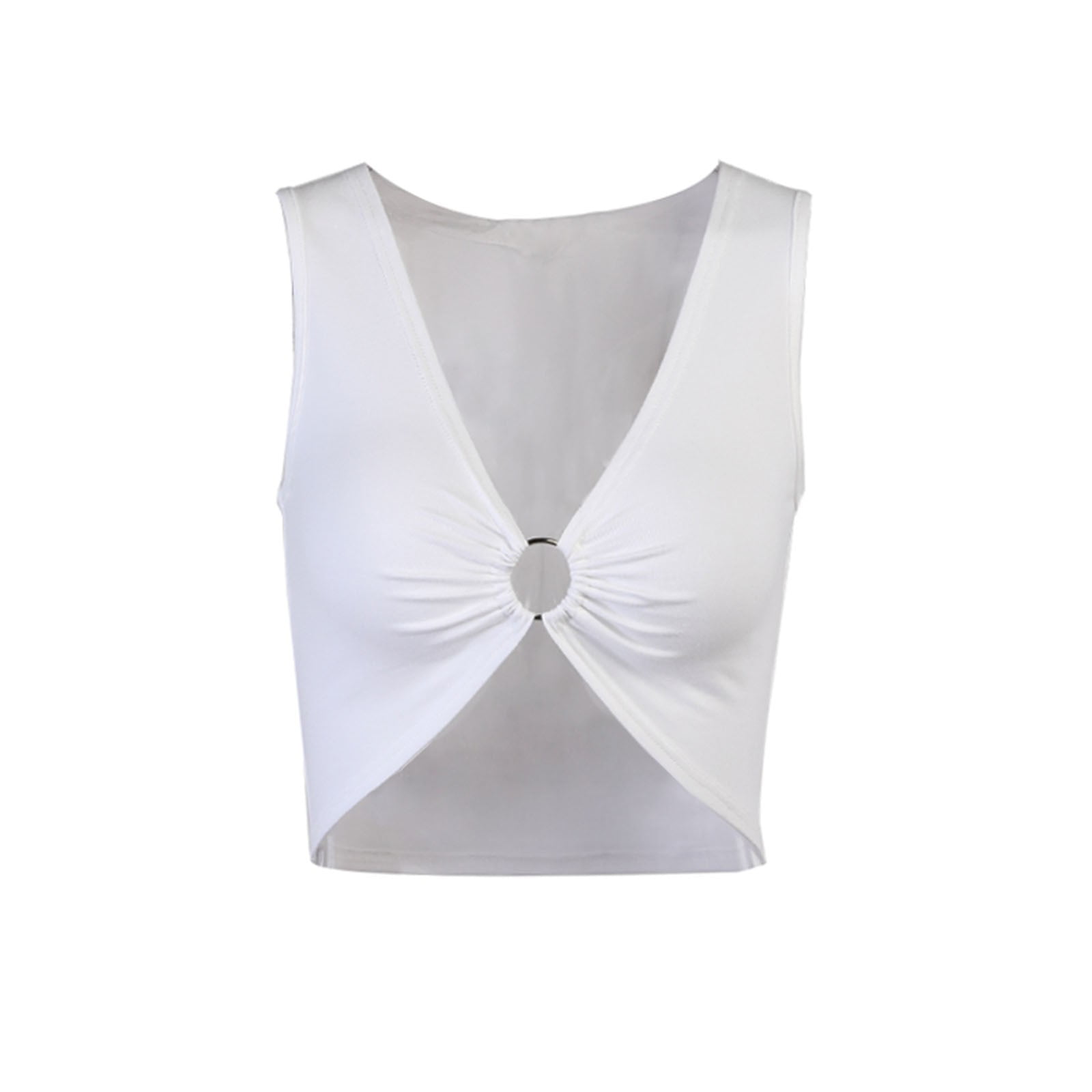 DuoJiaJ Crop Tops For Women Sleeveless Deep V Neck Workout Tops Ring ...