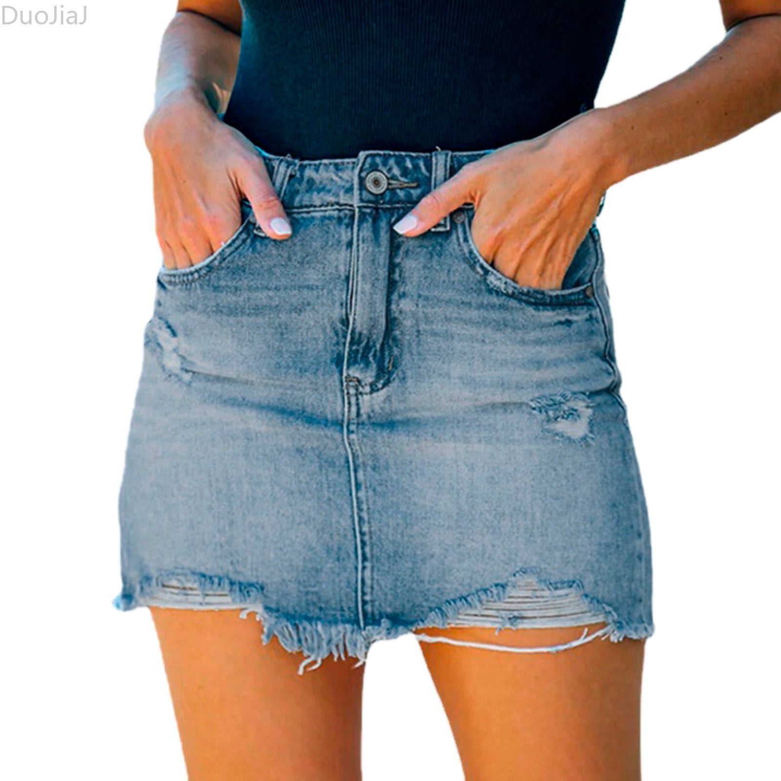 DuoJiaJ Jean Skirt for Women Casual High Waisted Denim Short Skirt Cute ...