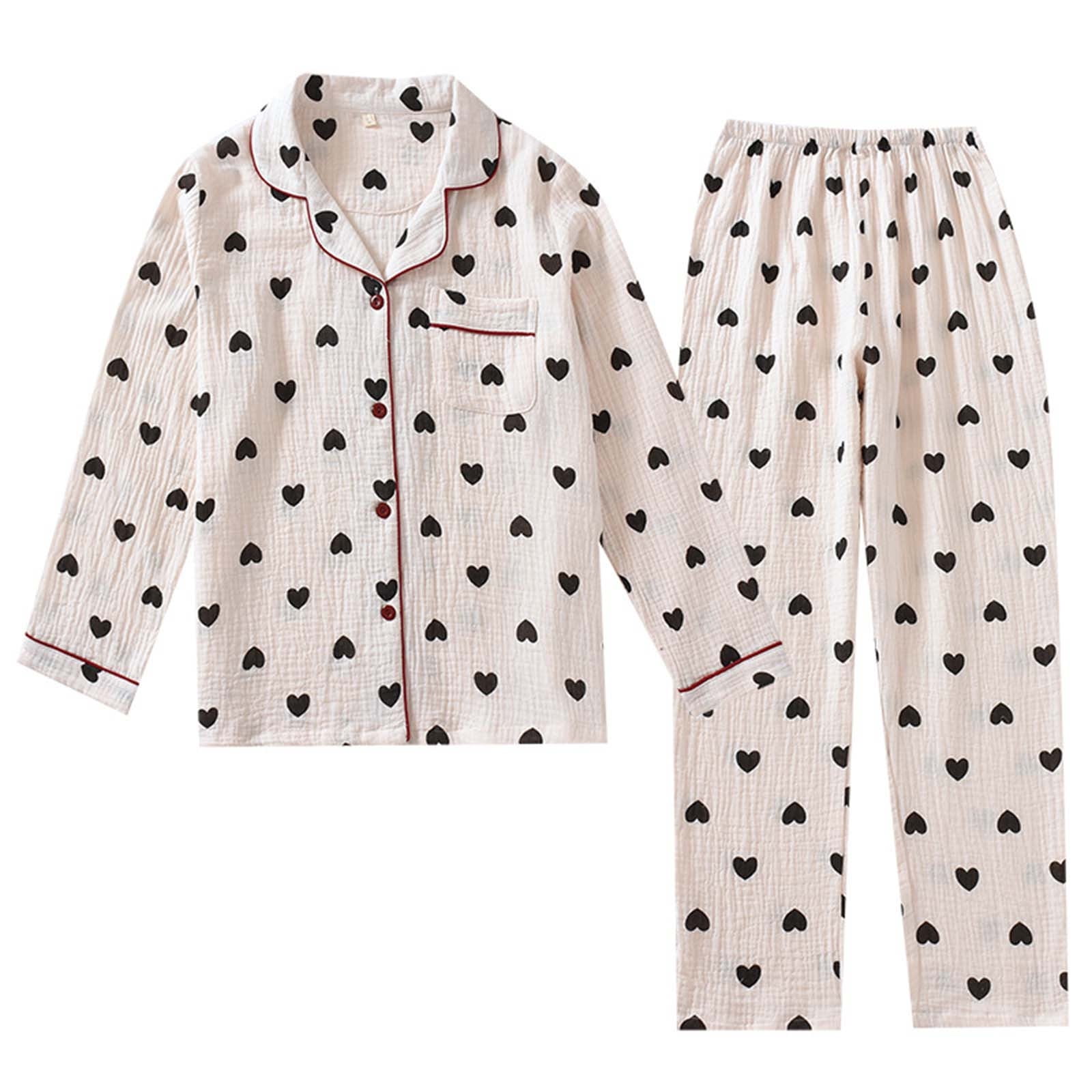 DuoJiaJ Ladies Love Heart Print Pajamas Set Comfortable And Breathable ...