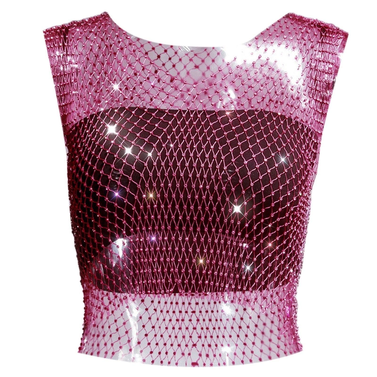 DuoJiaJ Rhinestone Fishing Net Fashion Net Flash Women's Short Sleeve ...