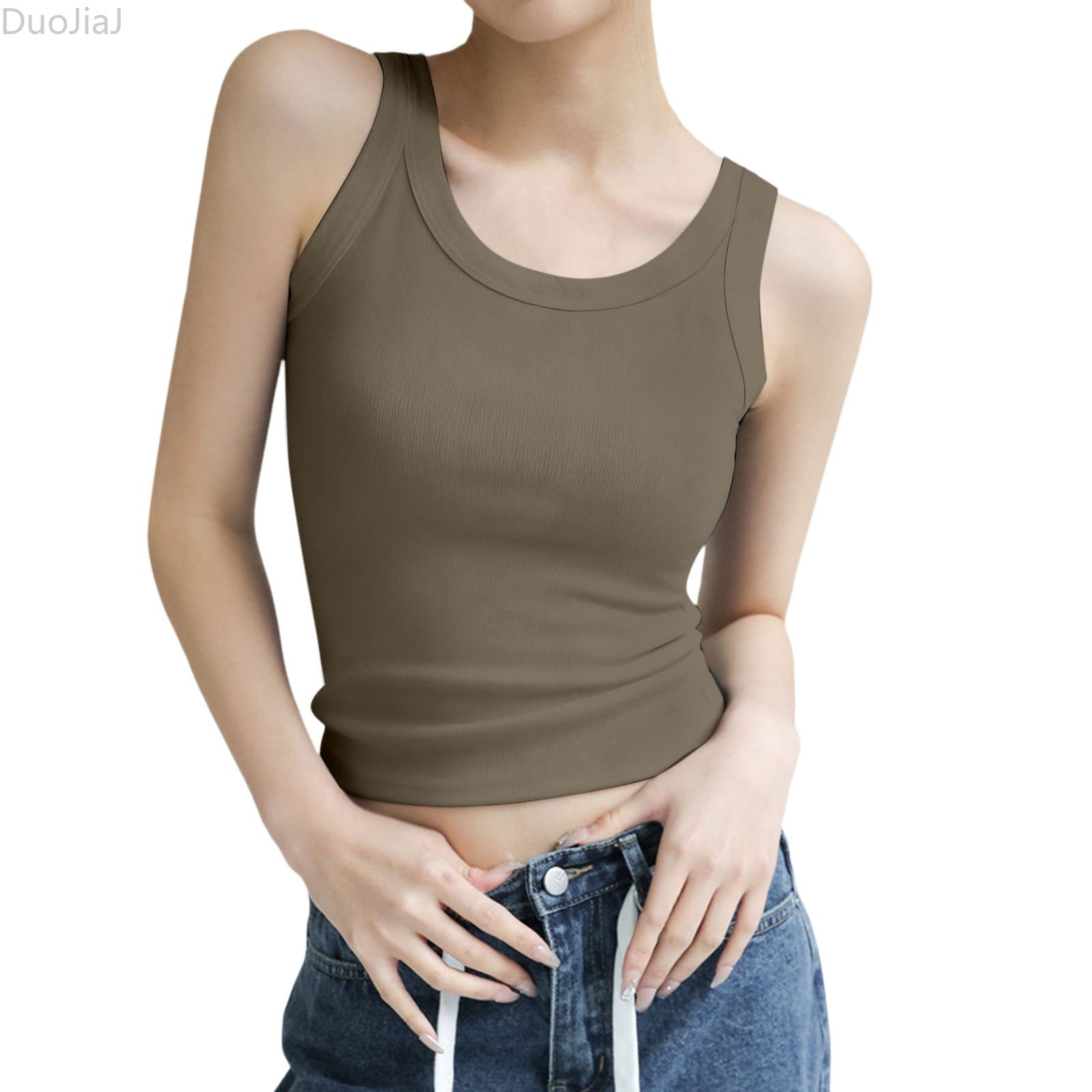 DuoJiaJ Ribbed Camisole With Built In Bra Support Seamless Soft Comfort ...