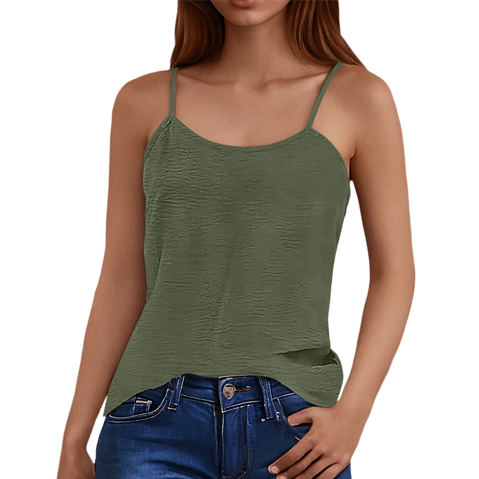 DuoJiaJ Solid Color Ice Silk Wrinkled Backless Loose Suspender Vest Top ...