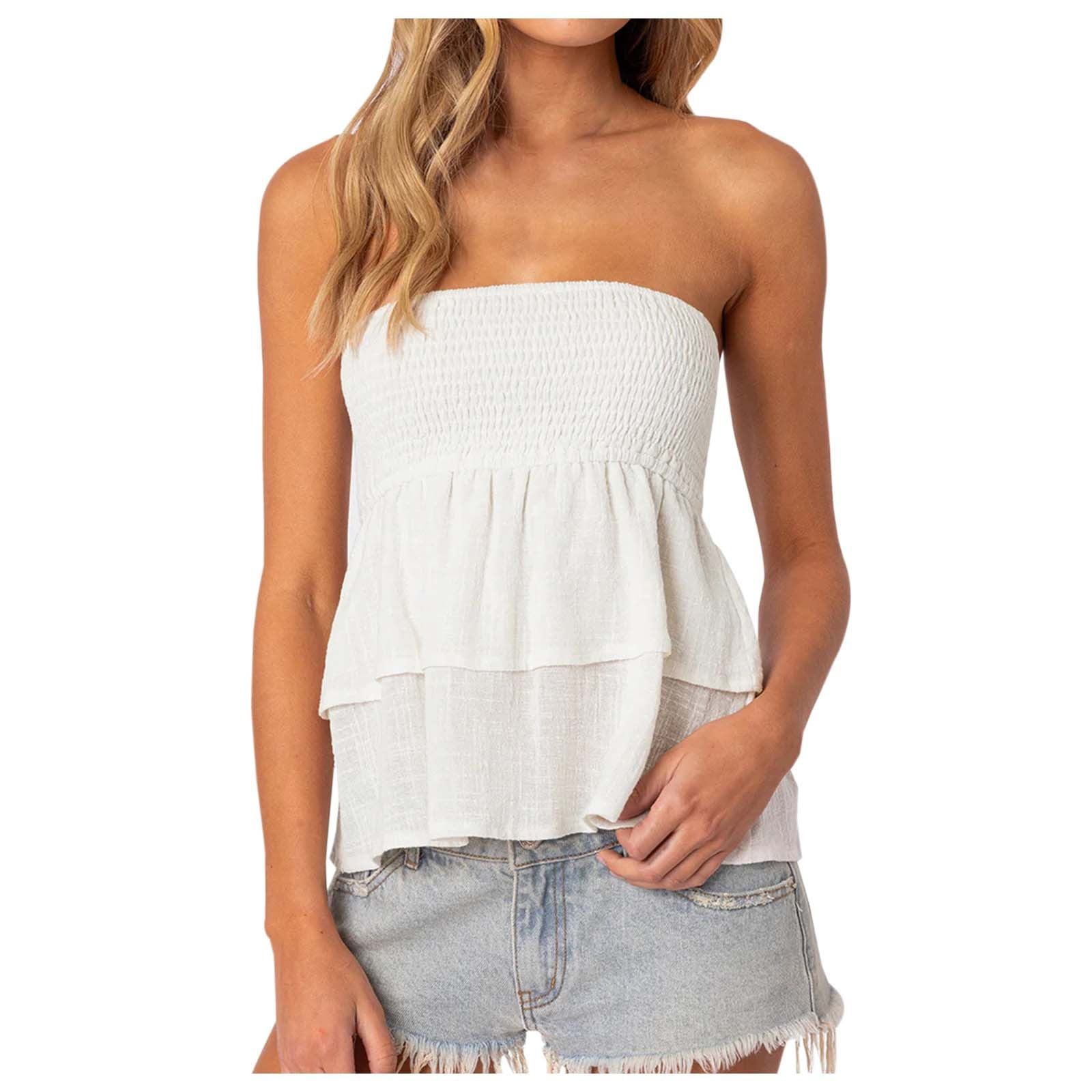 DuoJiaJ Summer Chest Wrapped Top Off Shoulder Double Layer Pulling ...