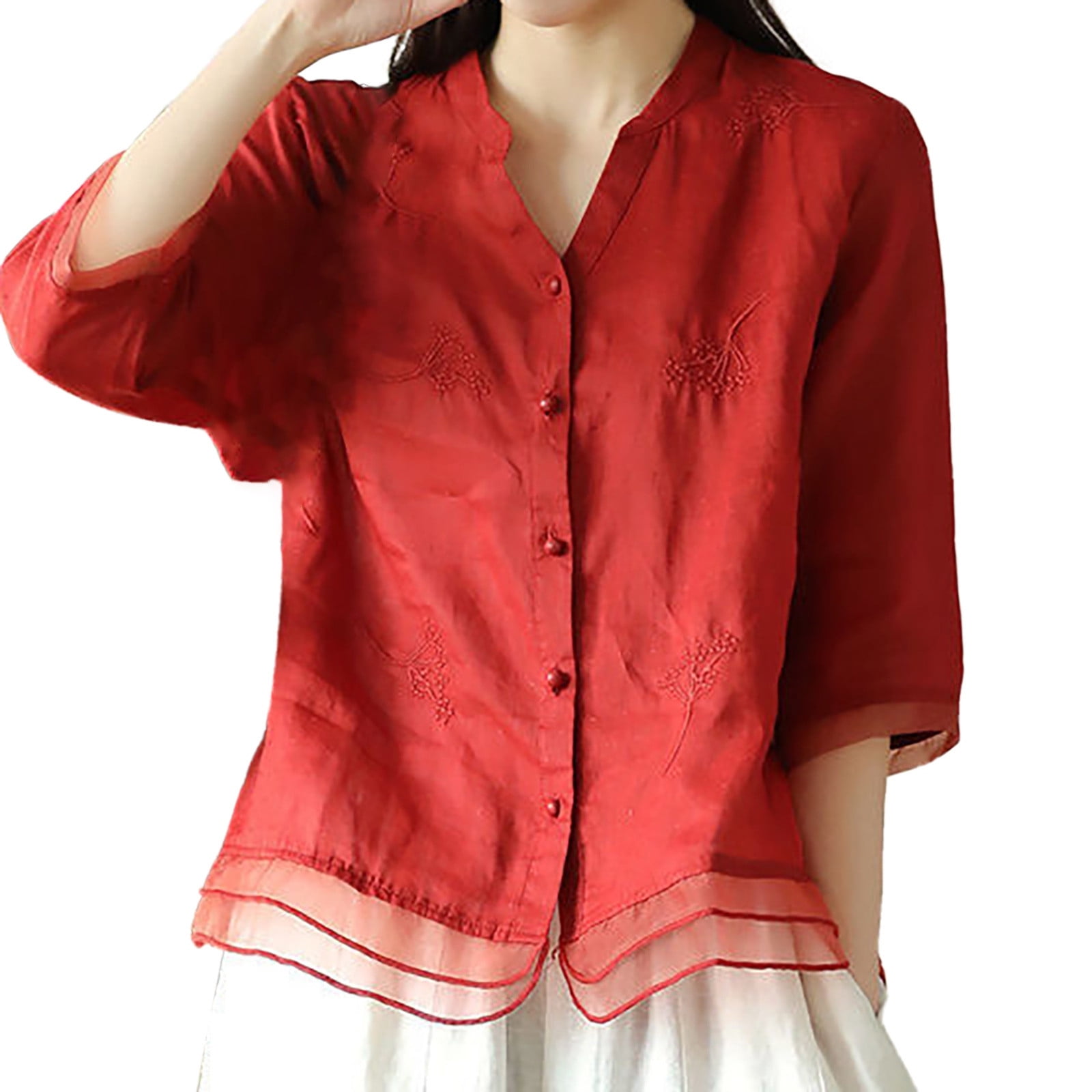 DuoJiaJ Vintage Linen Embroidered Cardigan Shirt For Women Design Slim ...
