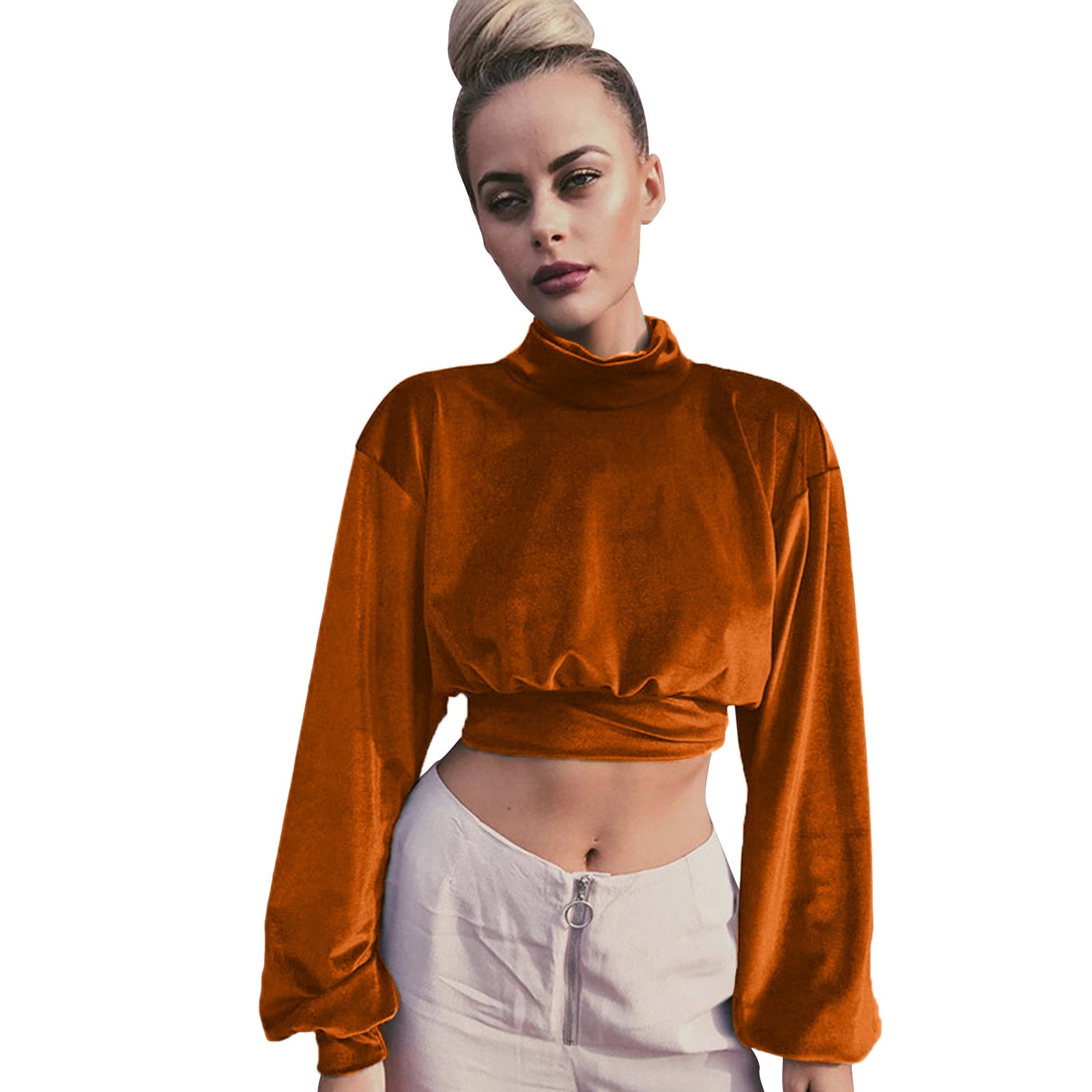 DuoJiaJ Women Fashion Short Casual Long Sleeve Turtlneck Loose Top ...