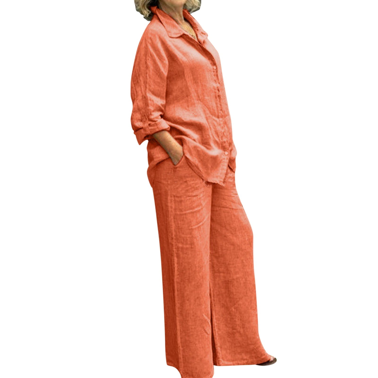 DuoJiaJ Women Summer 2 Piece Outfits Long Sleeve Top Wide Leg Pants Jumpsuits Matching Beach ...