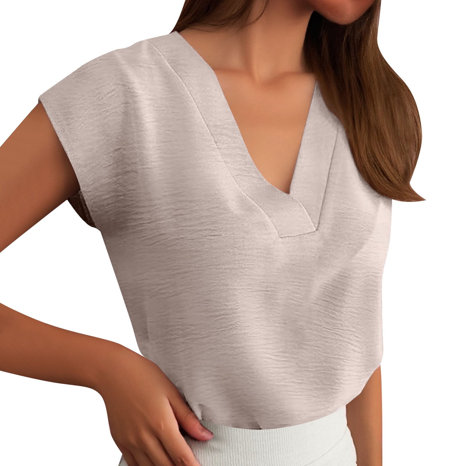 DuoJiaJ Women Tops Cap Sleeve Textured Dressy Casual V Neck Shirts 2025 ...