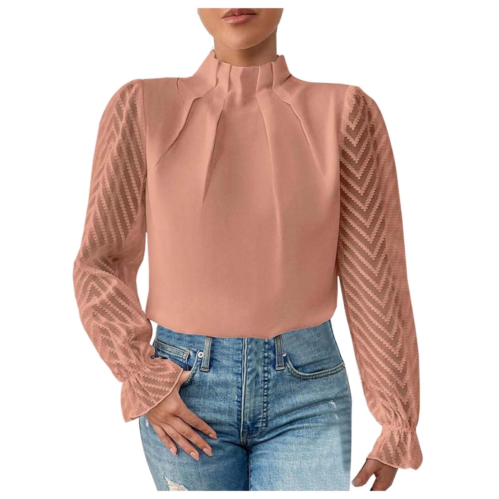 DuoJiaJ Women's Autumn/Winter Half High Collar Splicing Pattern Chiffon ...