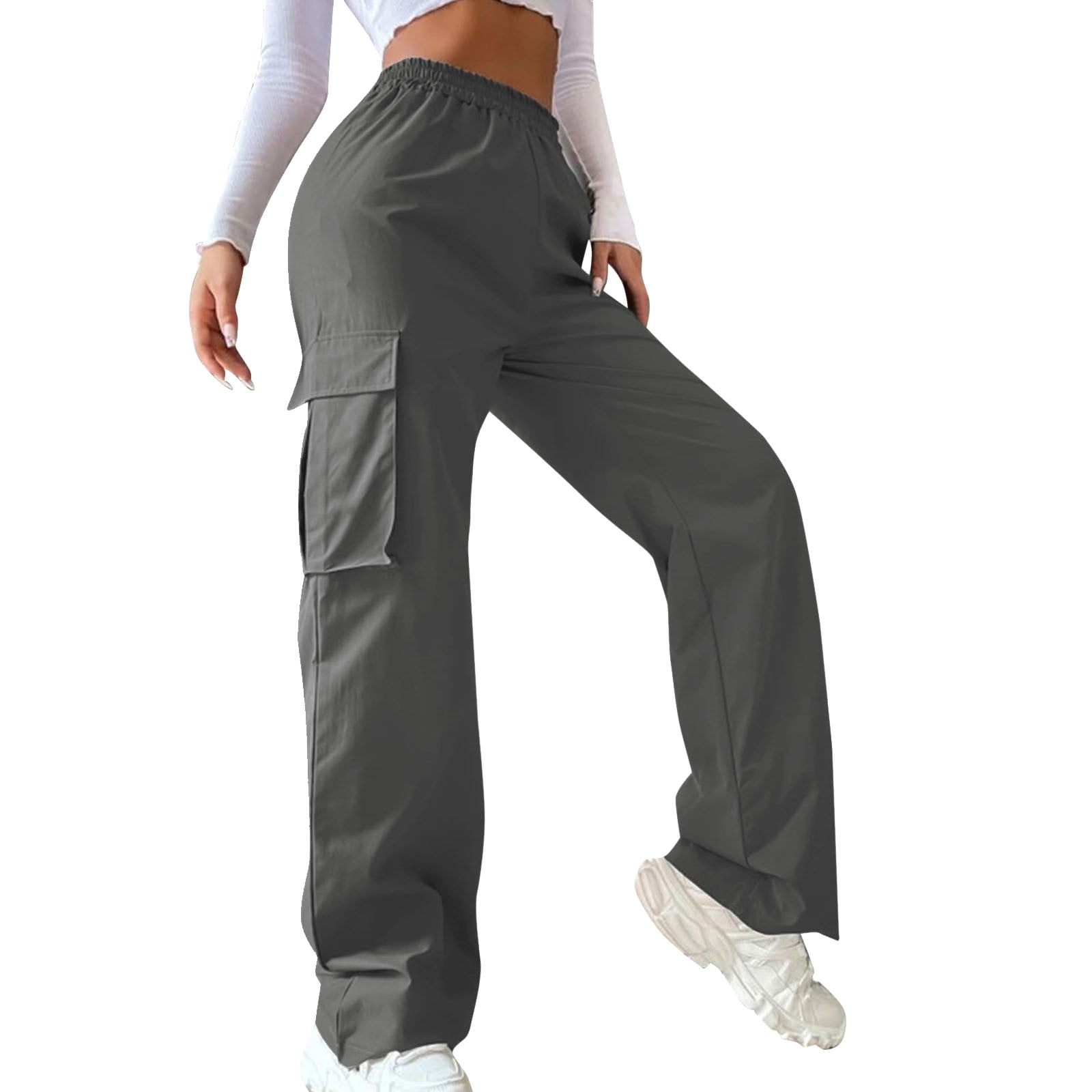 DuoJiaJ Women's Belt Less High Waisted Wide Leg Trousers Straight Leg ...