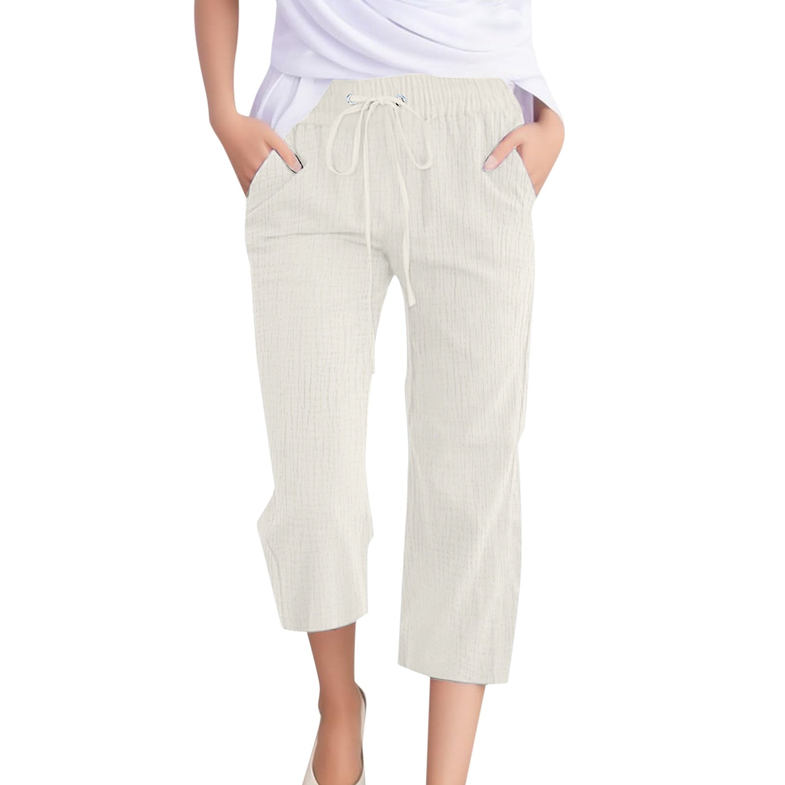 DuoJiaJ Women's Casual Solid Color Plain Weave Breathable 7/8 Pants ...