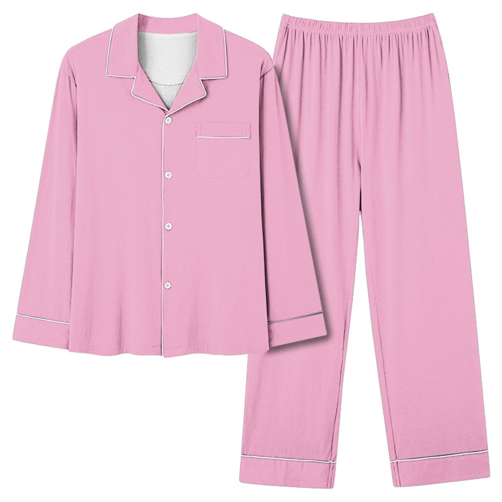 DuoJiaJ Women's Casual V Neck Pocket Solid Color Long Pajama Pantsuit ...