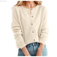 DuoJiaJ Women's Crew Neck Button Cardigan,Classic Knit Open Front ...
