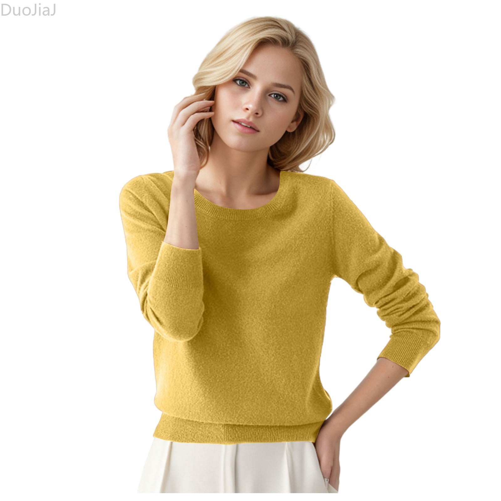 DuoJiaJ Women's Crew Neck Long Sleeve Sweater,Solid Color Soft Knit ...