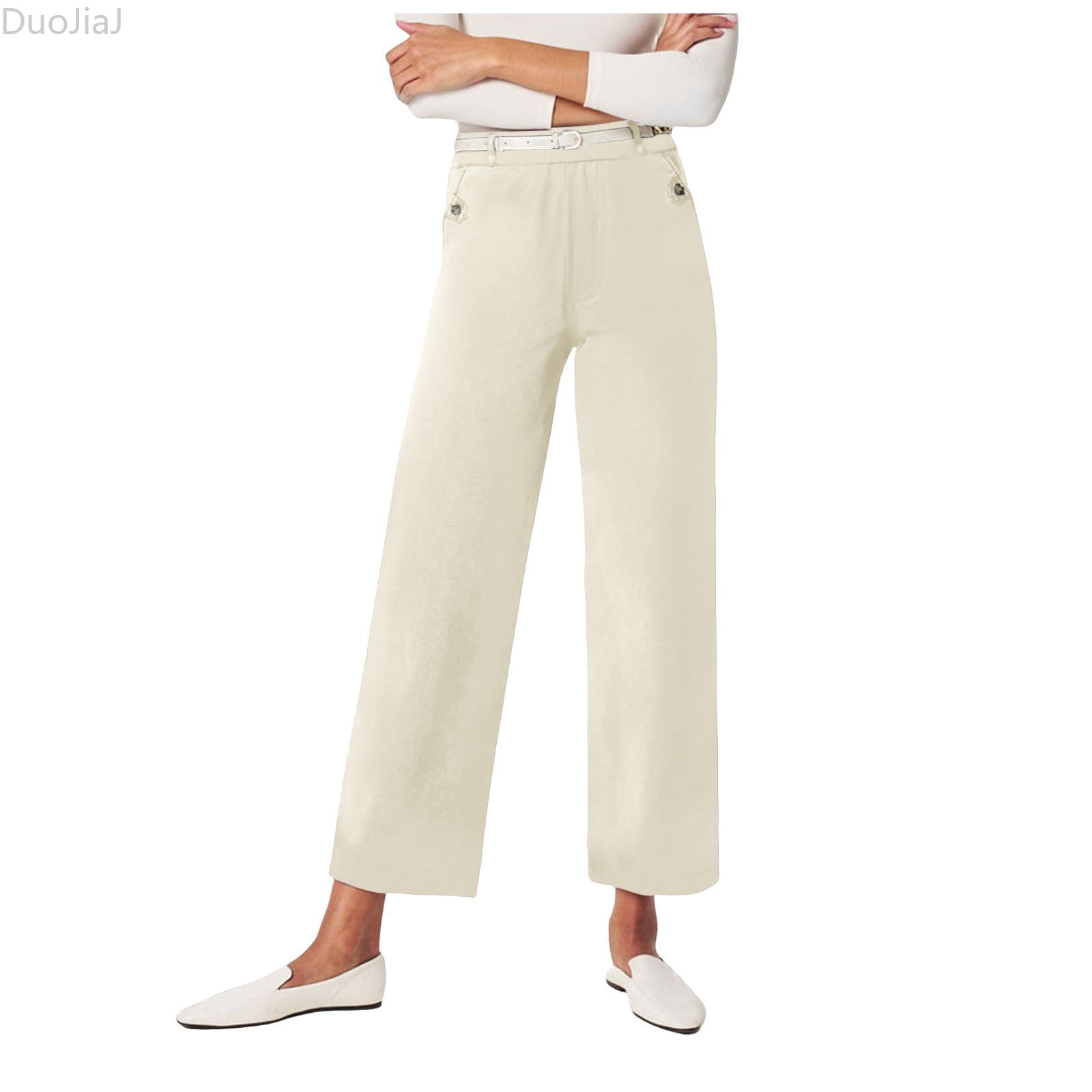 DuoJiaJ Women's Crop Stragiht Leg Pants,Stretchy Twill Casual Daily,XXL ...
