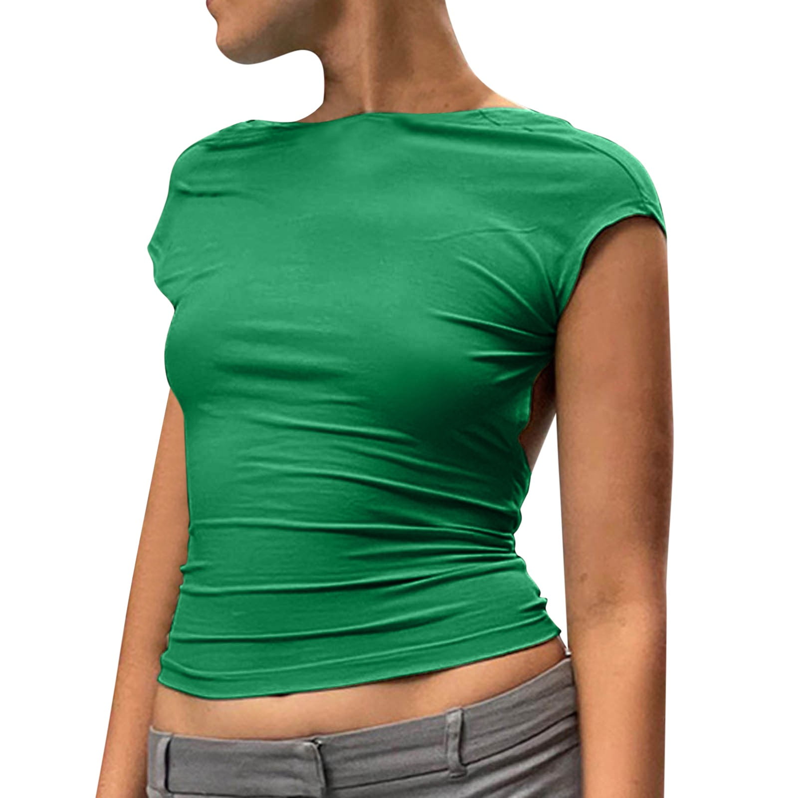 DuoJiaJ Women's Fashion Solid Backless T Shirts Crop Top Casual Short ...