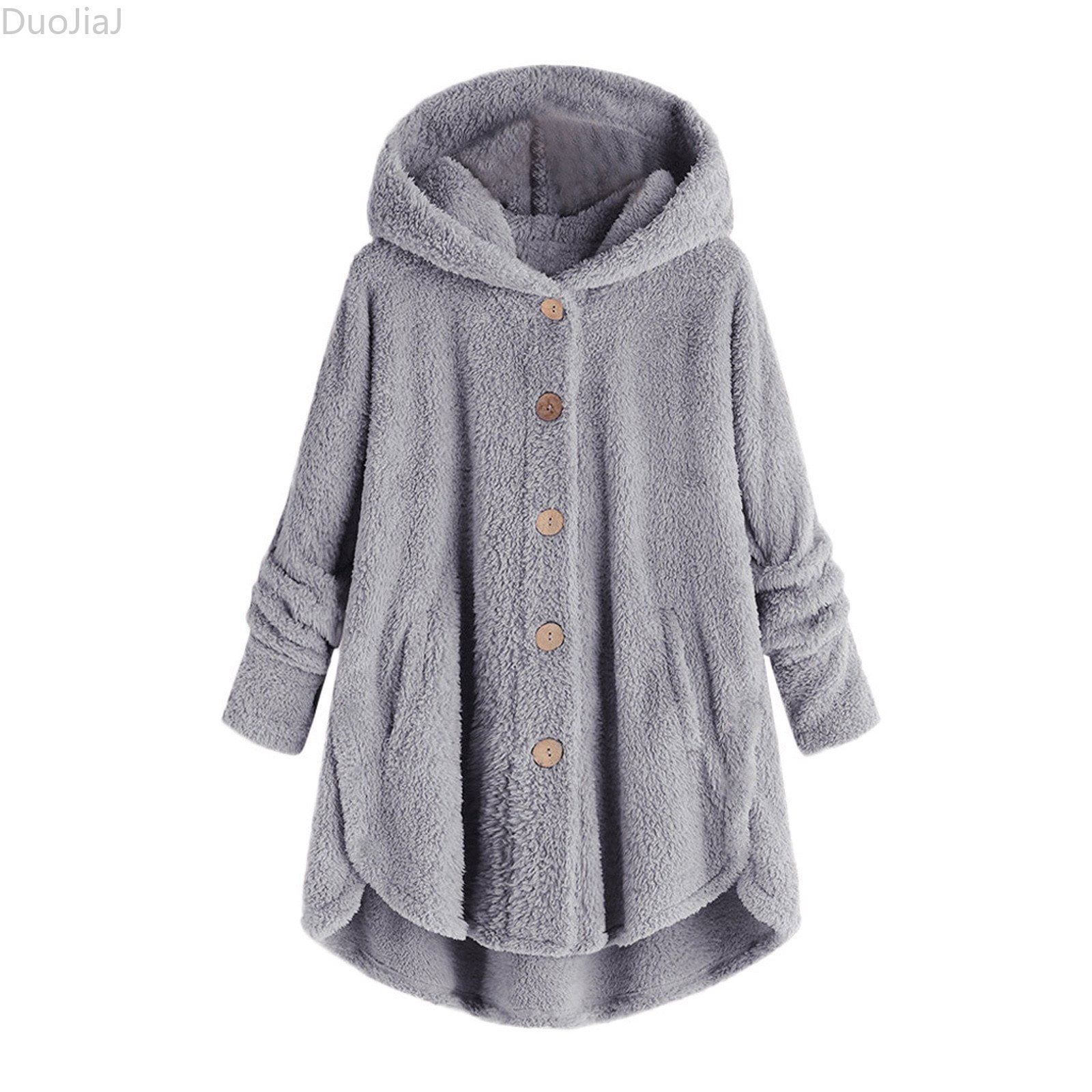 DuoJiaJ Women's Hooded Button Cardigan,Plus Size Loose Warm Winter Wool ...