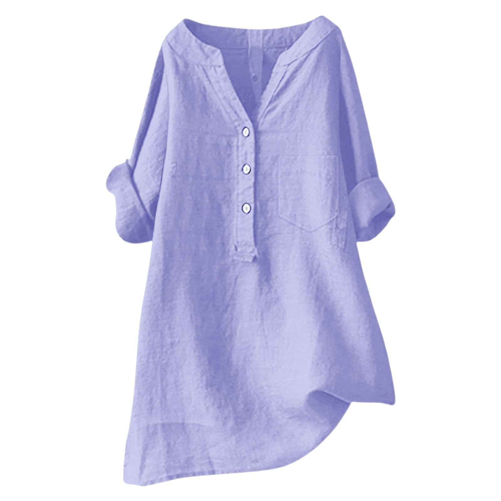 DuoJiaJ Women's Loose Fit Solid Color Linen Shirt Stand Collar Button ...