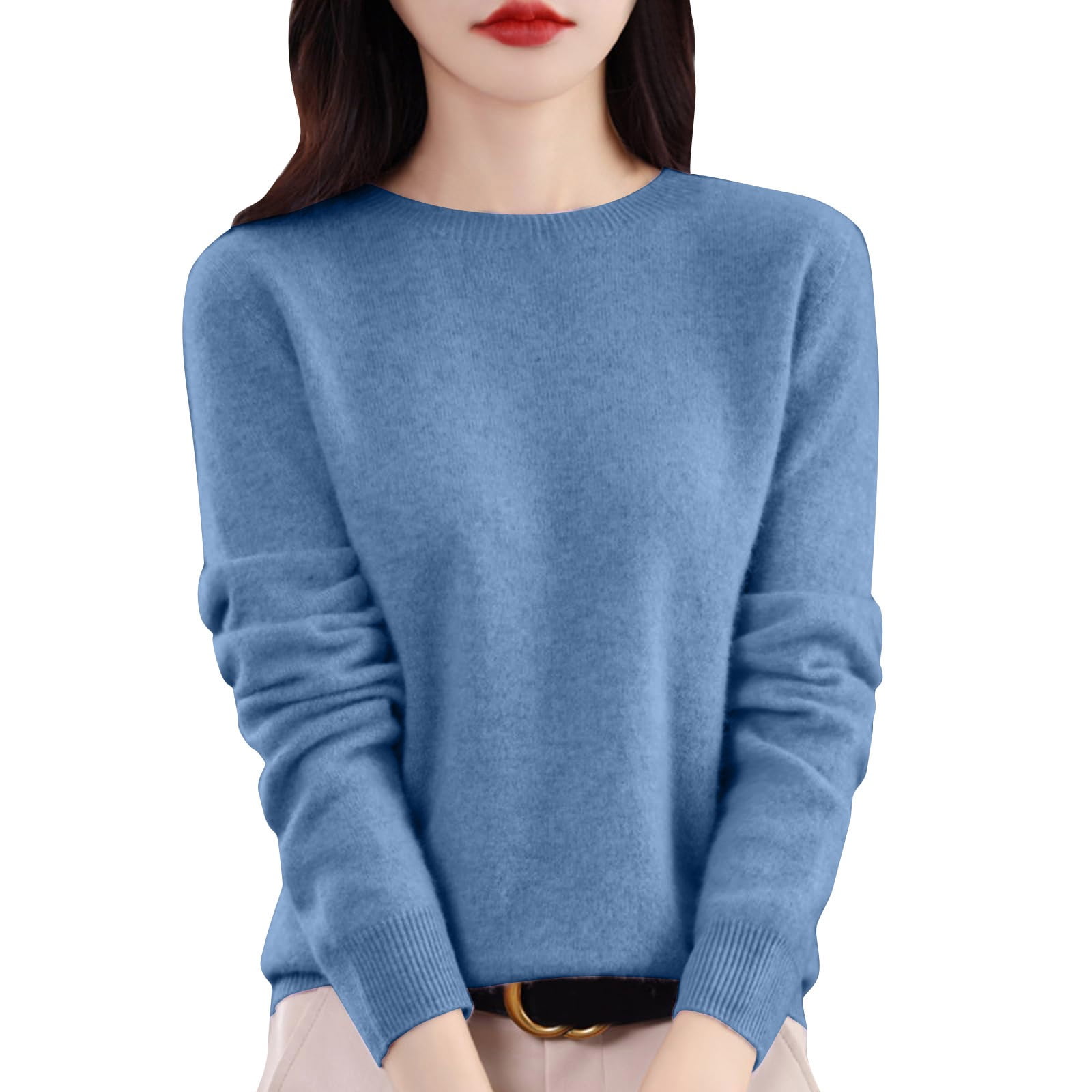 DuoJiaJ Women's Round neck Sweaters Cable Knit Long Sleeve Casual Slim ...