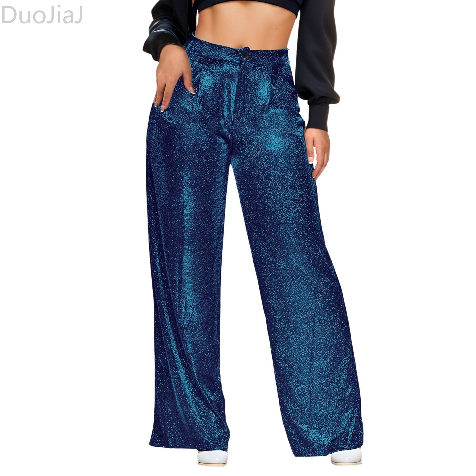 DuoJiaJ Women's Sequin Sparkle Pants High Waist Wide Leg Party Club ...