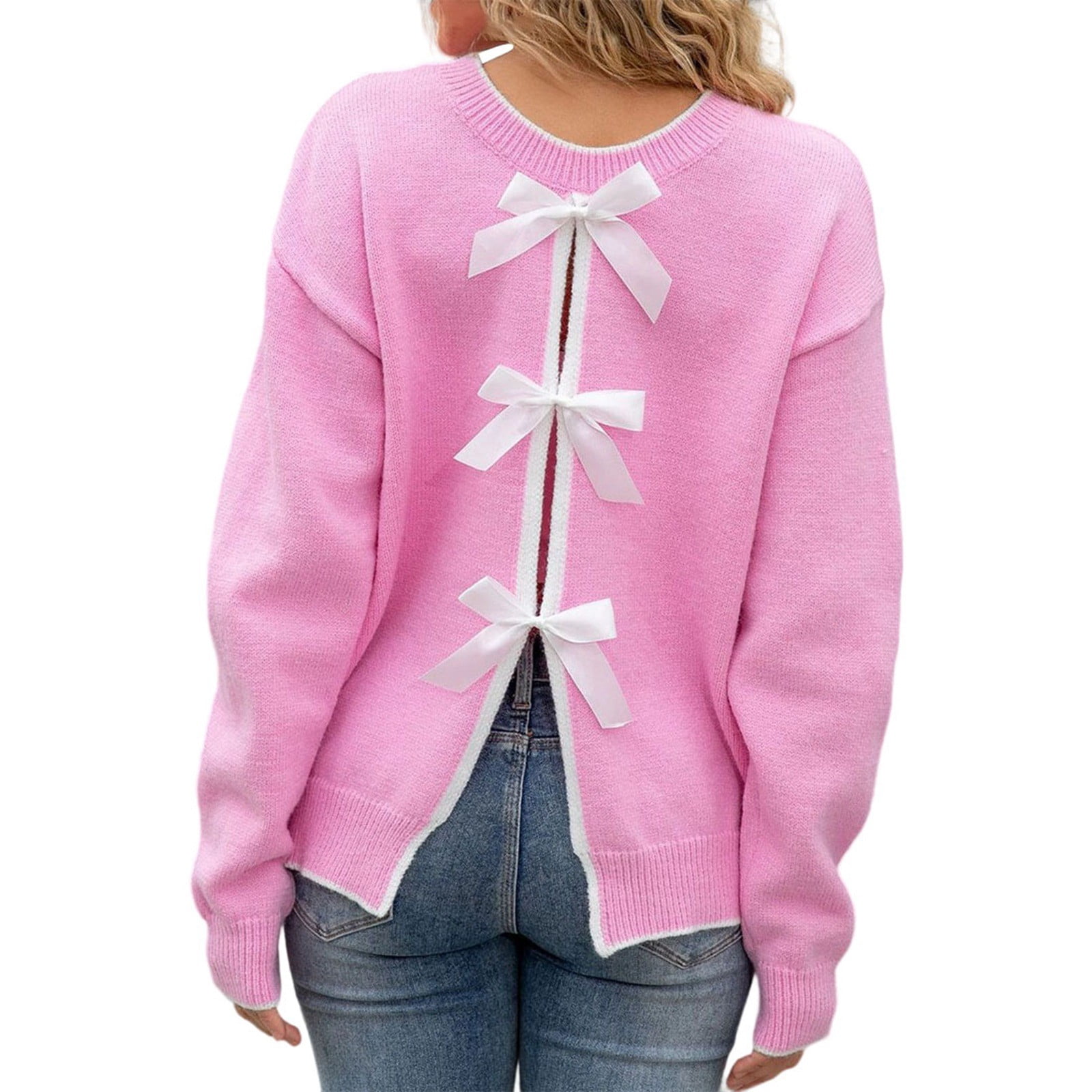 DuoJiaJ Women's Sexy Bow Tied Back Knit Sweater With Open Back Teacher ...