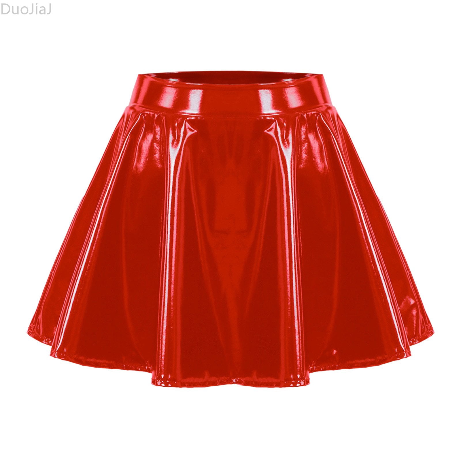 DuoJiaJ Women's Shiny Flared Pleated Mini Skater Skirt Red XXXXL ...