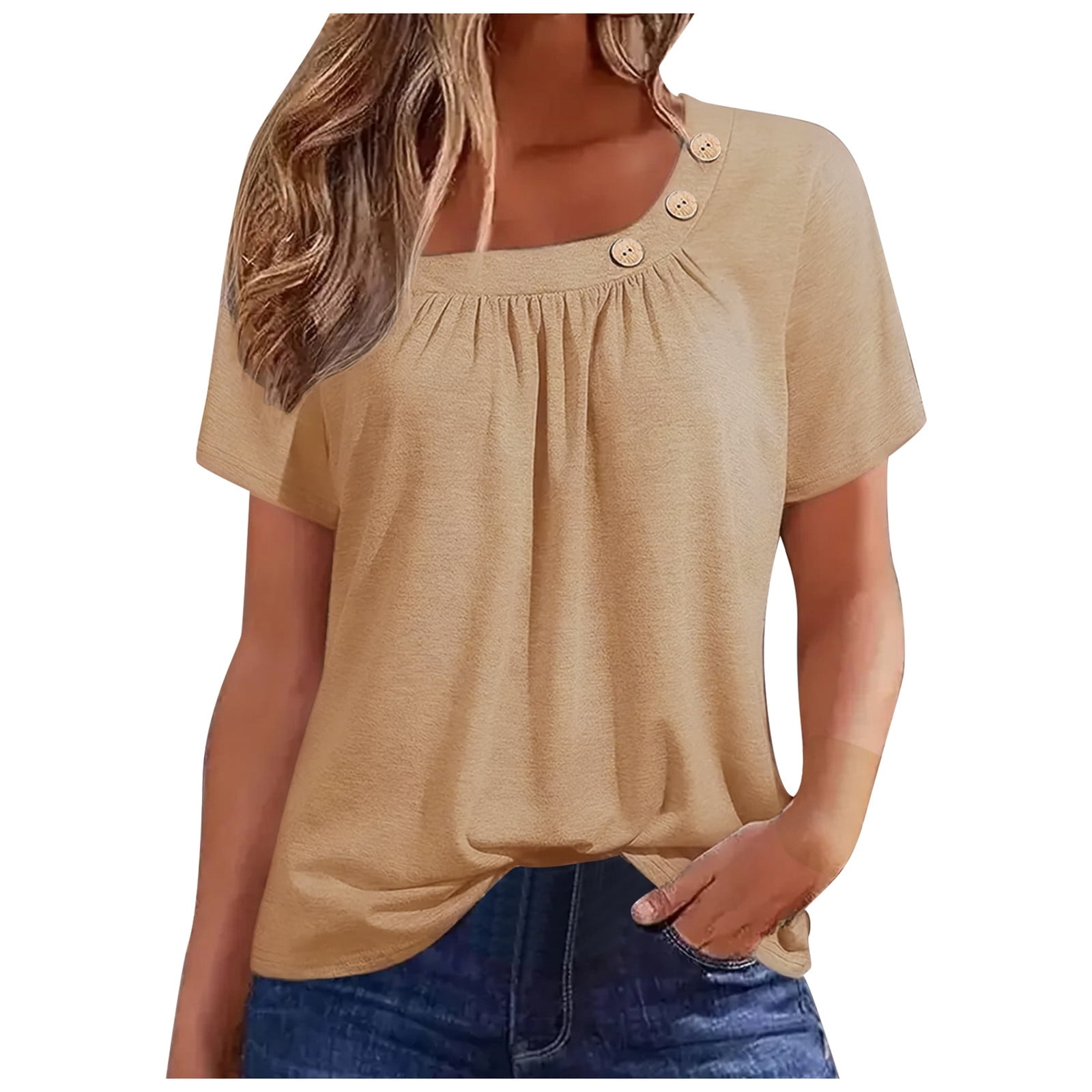 DuoJiaJ Women's Short Sleeve Solid Color 3 Button T Shirt Top Women’s ...