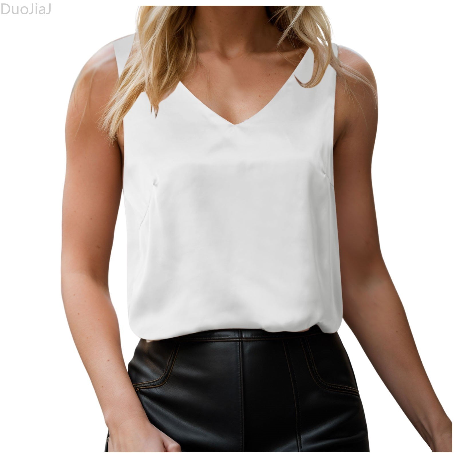 DuoJiaJ Women's Silk Strap Vest Satin Soft Vest Ladies Tank Tops White ...