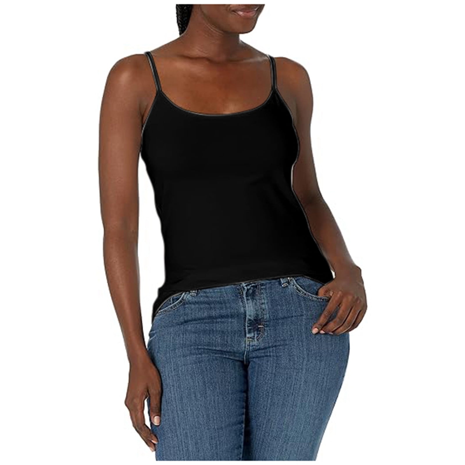 DuoJiaJ Women's Solid Color Elastic Inner Layer With Thin Chest Pad Can ...