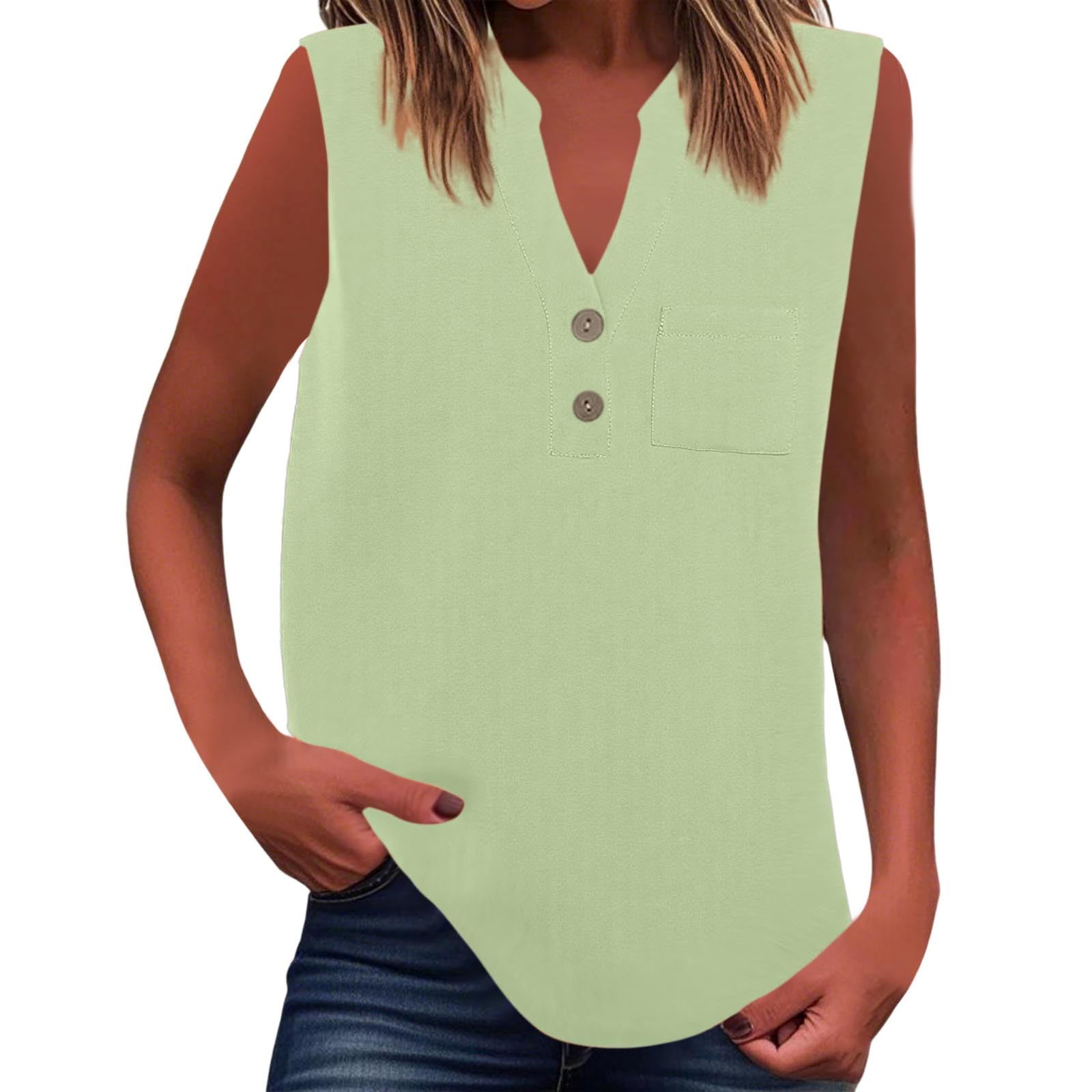 DuoJiaJ Women's Summer Tank Loose Fit Pleated V Neck Sleeveless Top ...
