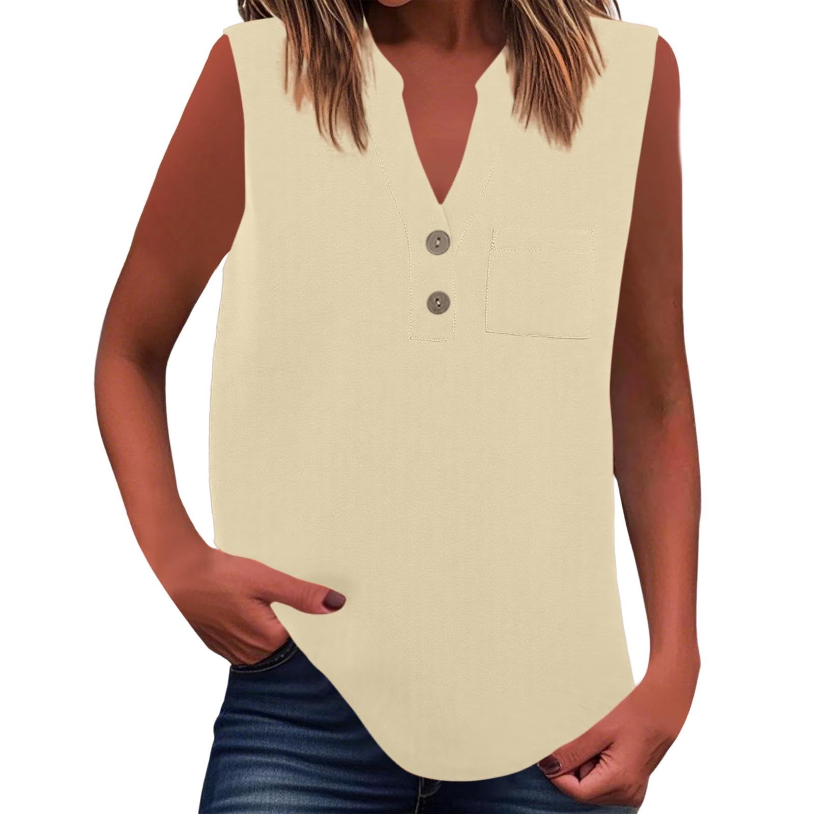 DuoJiaJ Women's Summer Tank Loose Fit Pleated V Neck Sleeveless Top ...