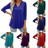 DuoJiaJ Womens 3/4 Sleeve Blouse, V Neck with Button Detail Flowy ...