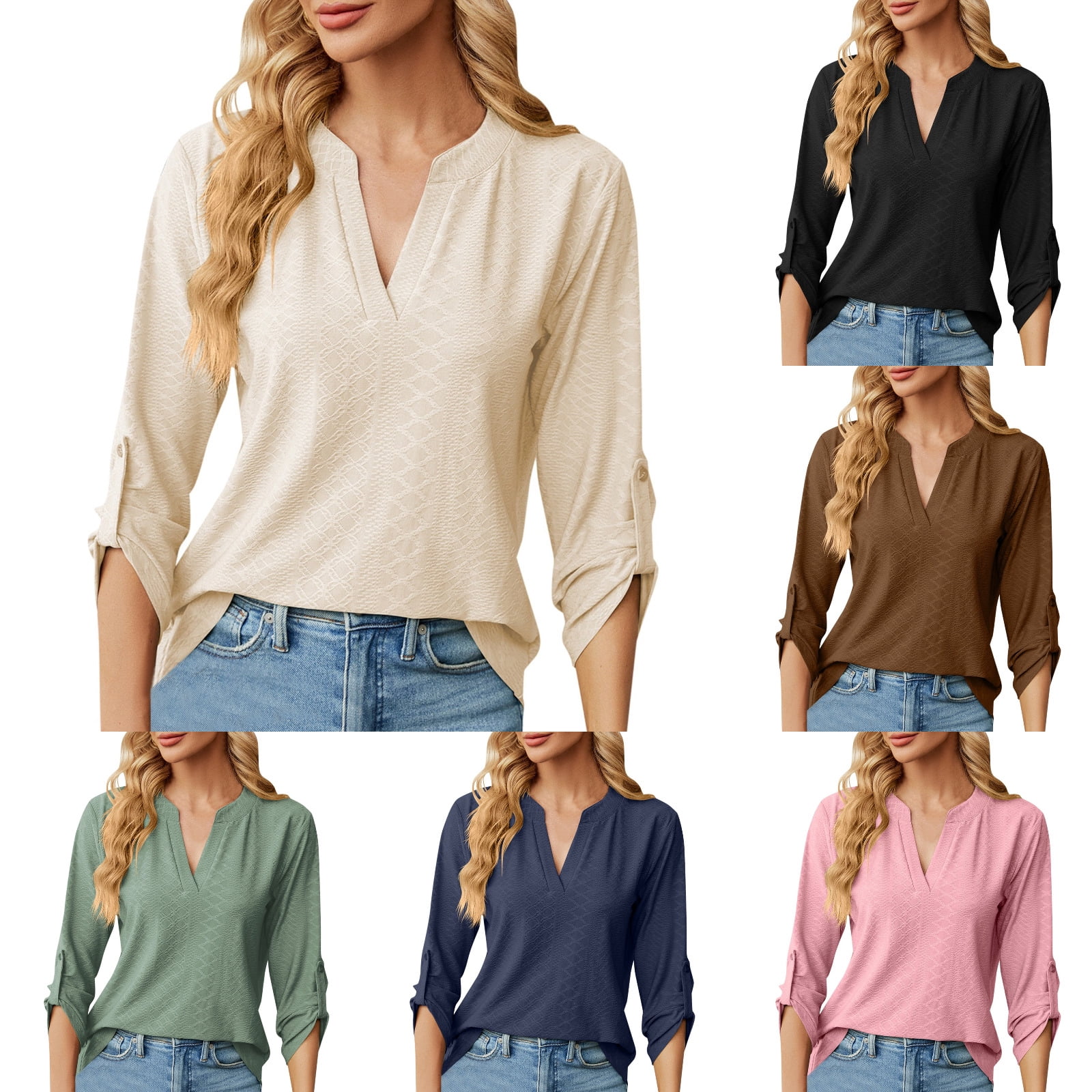 DuoJiaJ Womens 3/4 Sleeve T Shirt, V Neck with Button Detail Casual ...