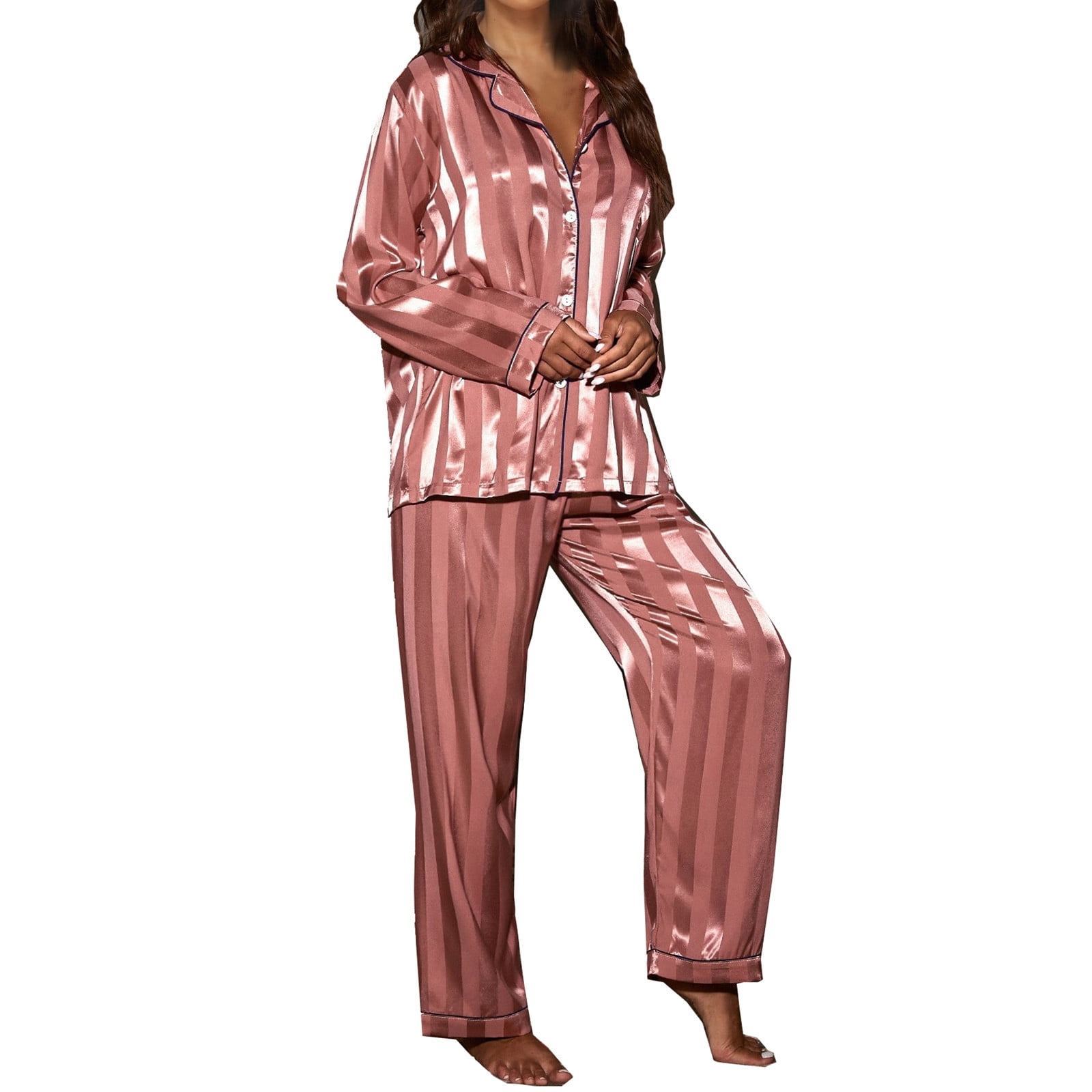 DuoJiaJ Womens Homewear Set Pajamas Cardigan Long Sleeves Plus Size ...