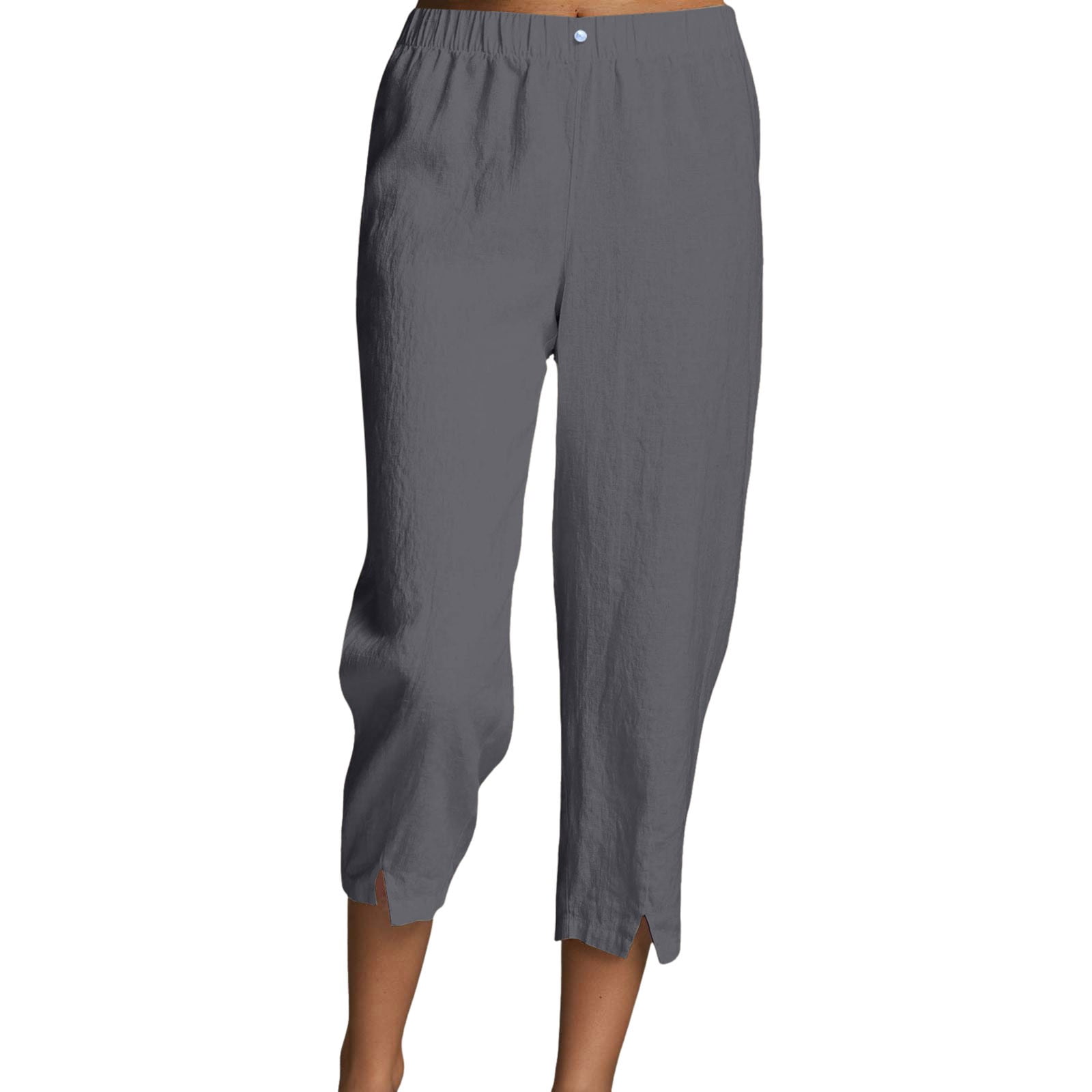 DuoJiaJ Womens Linen Harem Pants Summer Elastic High Waist Split Hem ...