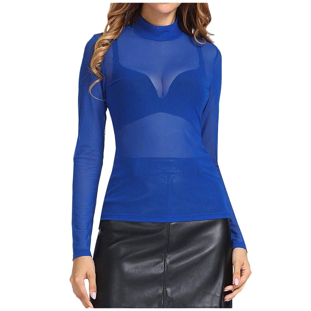 DuoJiaJ Womens Long Sleeve High Neck Arm Shaper Top Sheer Mesh Yoke ...