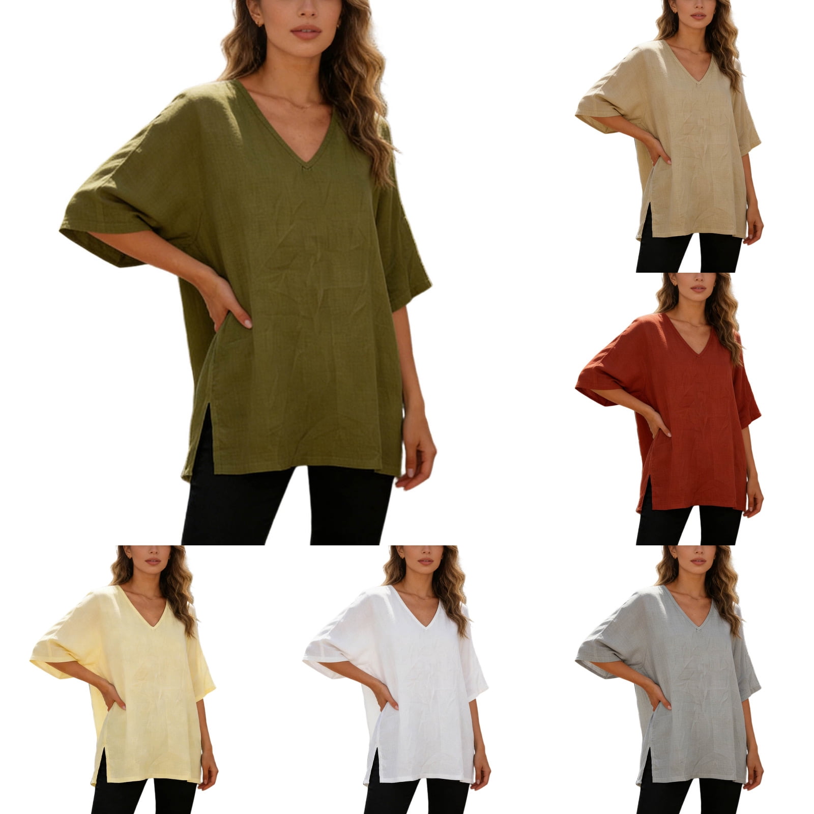 DuoJiaJ Womens Short Sleeve Blouse, V Neck Batwing with Split Unique ...