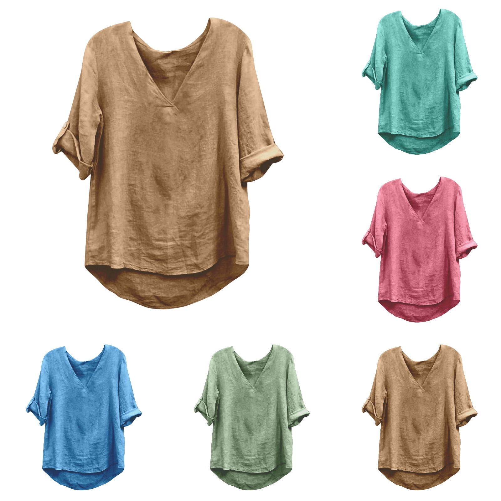 DuoJiaJ Womens Short Sleeve Top, V Neck Loose Fit Solid Blend Everyday ...