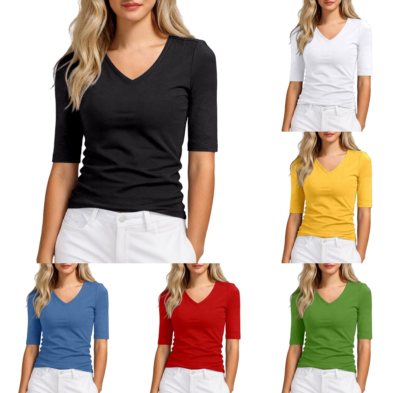 DuoJiaJ Womens Short Sleeve Top, V Neck Slim Fit Basic Layering Casual ...