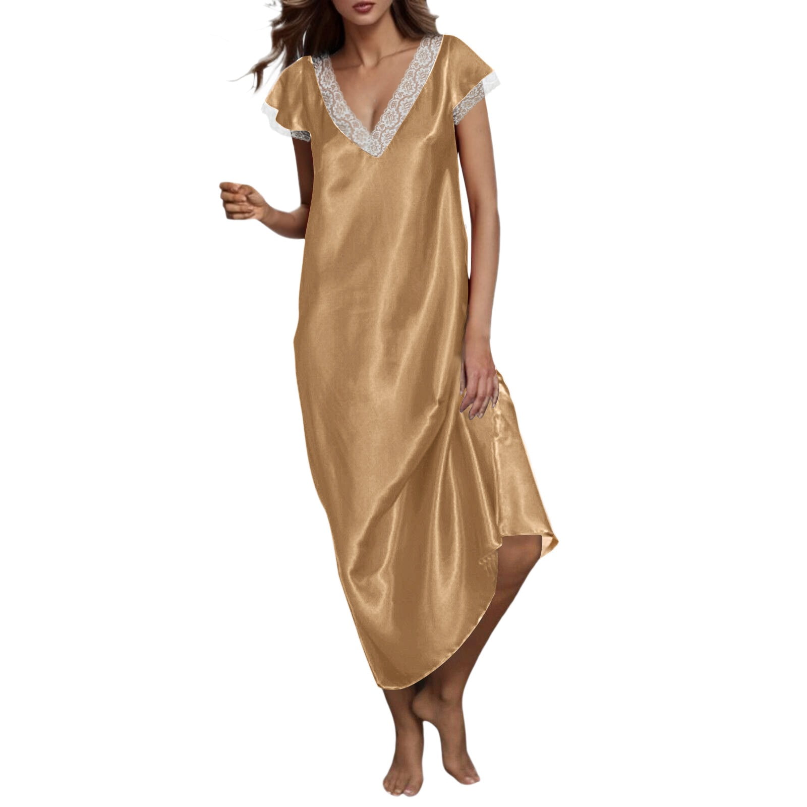 DuoJiaJ Womens Short Sleeve V Neck Homewear Pajamas Long Dress ...