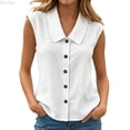 DuoJiaJ Womens Sleeveless Top, Collared Button Front Solid Blouse White ...