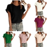 DuoJiaJ Womens Textured Top, Crew Neck Ruffle Short Sleeve Casual ...